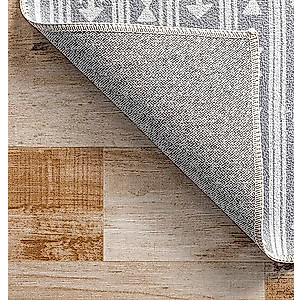 nuLOOM Joelle Machine Washable Tribal Geometric Border Ultra Thin Area Rug, 8' x 10', Light Grey