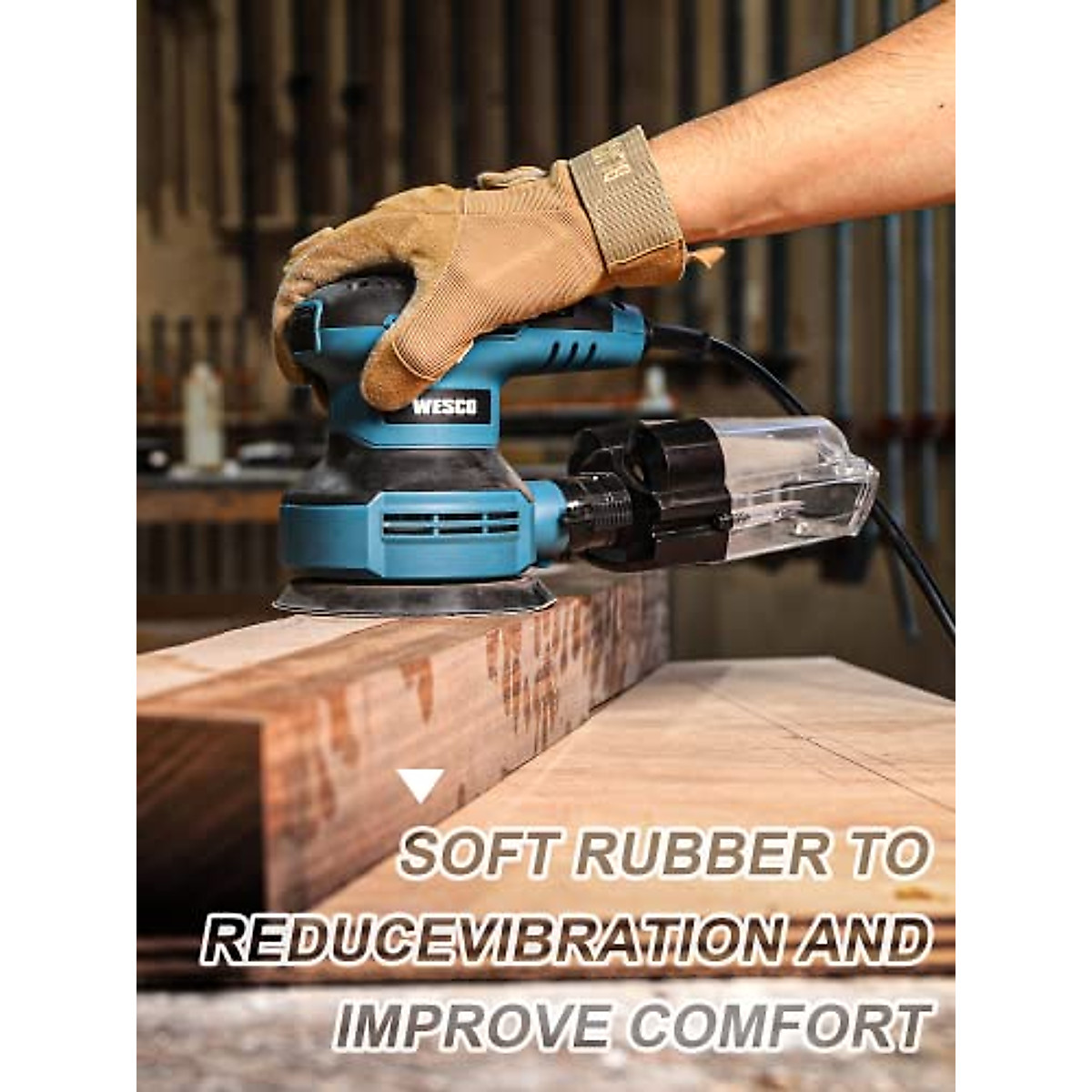 5" 3.0 Amp Corded Electric Random Orbital Sander, Cyclonic Dust Box, Soft Grip, Variable Speed 5000~12000 OPM, 12Pcs Sandpapers