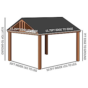 Outsunny 11' x 12' Hardtop Gazebo with Wooden Frame and Waterproof Asphalt Roof, Permanent Pavilion Gazebo Canopy, for Garden, Patio, Backyard, Deck, Porch, Brown