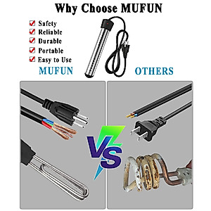 MUFUN 1500W Immersion Water Heater, Portable Submersible Water Heater with 304 Stainless Steel Guard as Electric Pool Heaters for Inground Pools, Perfect for Home, Inflatable Pool and Camping