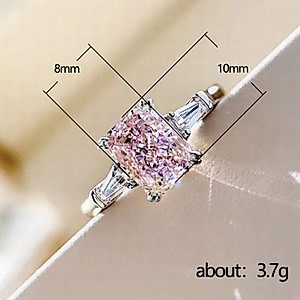 Htayekog 925 Sterling Silver Fashion Square Pink Diamond Zirconium Ring Personalized Promise Ring Women's 18K Gold Plated Sweet Temperament Square Diamond Ring Engagement Ring for Women (7)