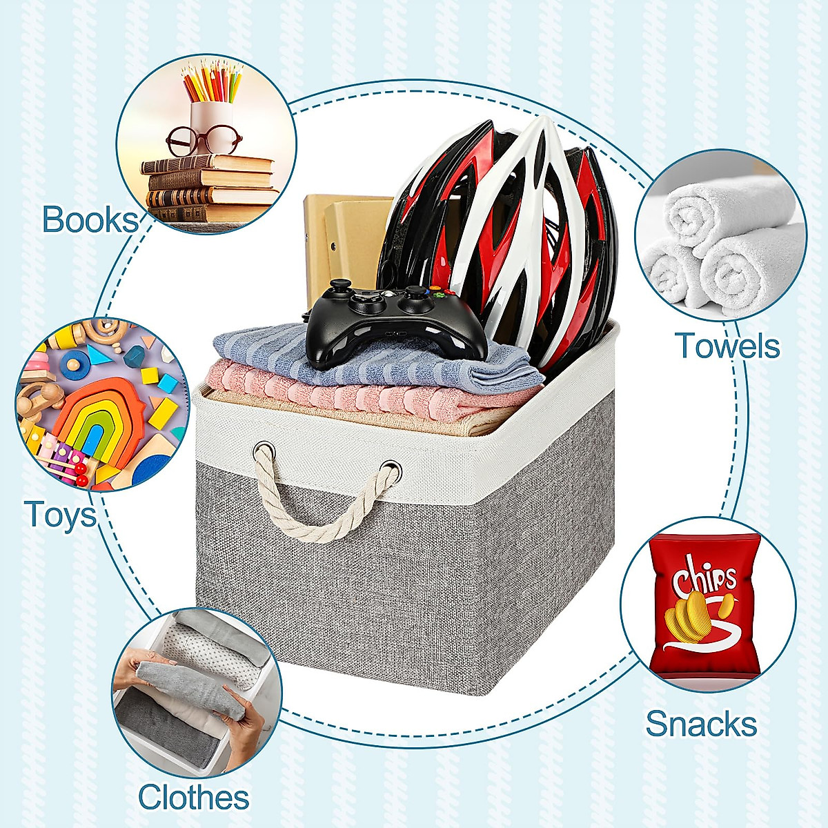 meekoo 8 Pack Collapsible Storage Bins Fabric Storage Bins Polyester Fabric Storage Baskets with Handles Linen Closet Organizer for Shelf Home Closet Towels Toys (Gray White,15 x 11 x 9.5 In)