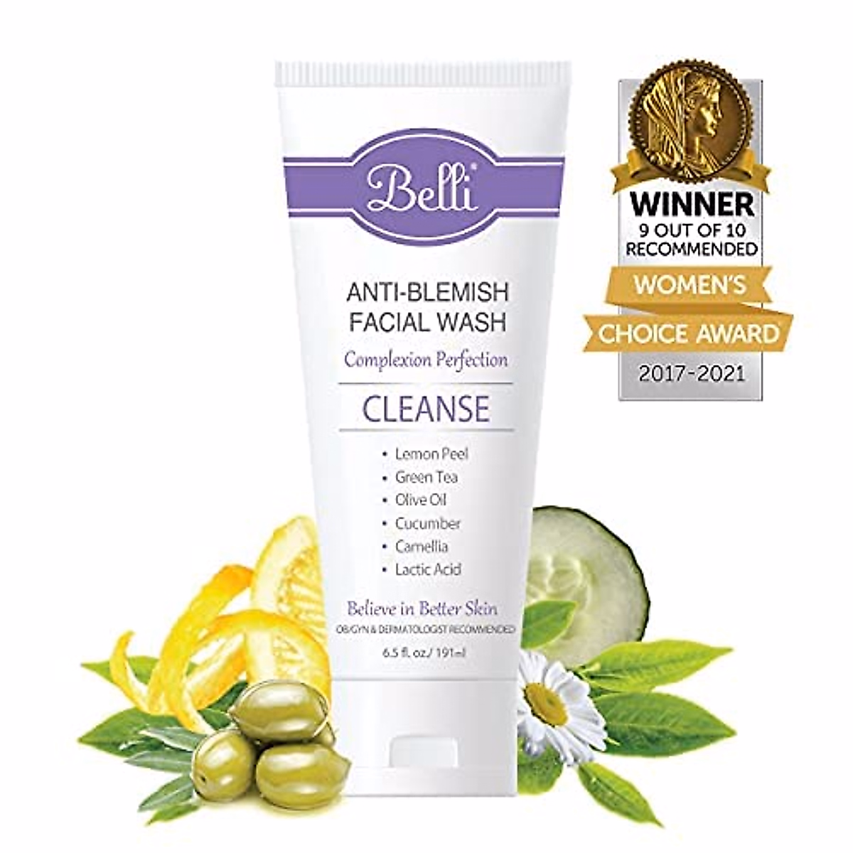 Belli Skincare Anti-Blemish Facial Wash Gel Cleanser | Anti Acne for sensitive skin, pregnancy safe, Natural Extract Face Wash for All skin types | 6.5 Ounce