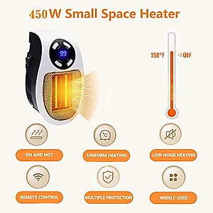 Smart Thermostat Space Heater,450W Portable Electric Small Heater With Timer/Overheat Protection,Safe heater,Energy-saving heater with LED Display,Heaters for Office Bathroom RV Indoor Use (White)