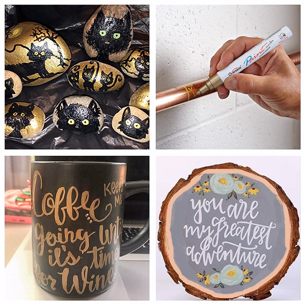 Overseas Permanent Paint Pens Black Markers - 2 Pack Single color Oil Based Paint Markers, Medium Tip, Quick Drying and Waterproof Marker Pen for Metal, Rock Painting, Wood, Plastic, Canvas, Mugs