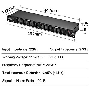 Btuty Audio Equalizer EQ-215 Dual Channel 15-Band Equalizer 1U Rack Mount 2-channel Stereo Graphic Equalizer Stereo Equalizer Graphic Equalizer