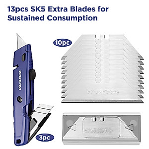 WORKPRO Utility Knife & Retractable Box Cutter With 13pcs SK5 Blades Extra