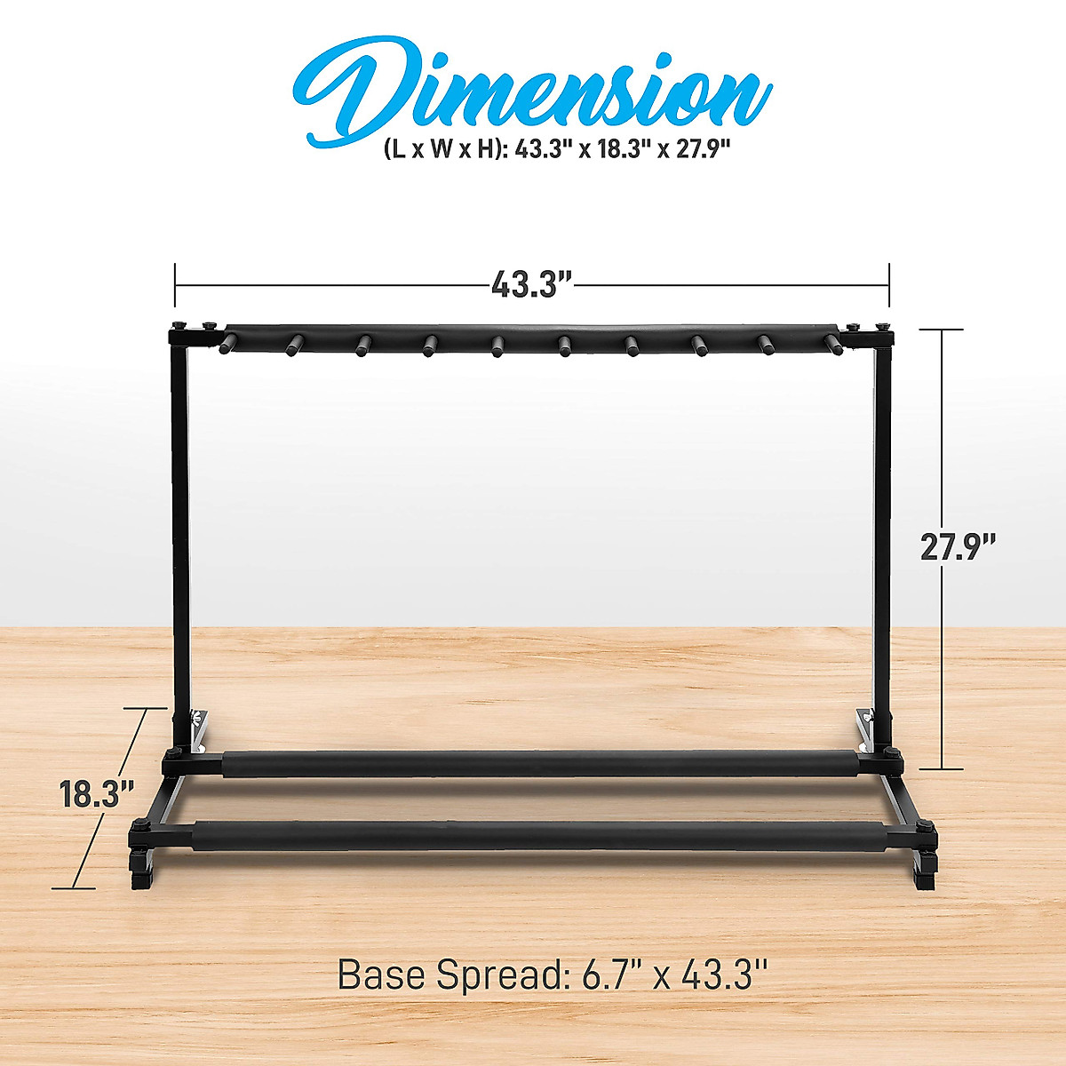 Pyle 9-Space Foldable Universal Multi Guitar Stand - Guitar Stand Portable Collapsible Instrument Floor Guitar Rack Holder w/ Foam Padding - For Acoustic, Electric, Bass Guitar & Guitar Bag / Case