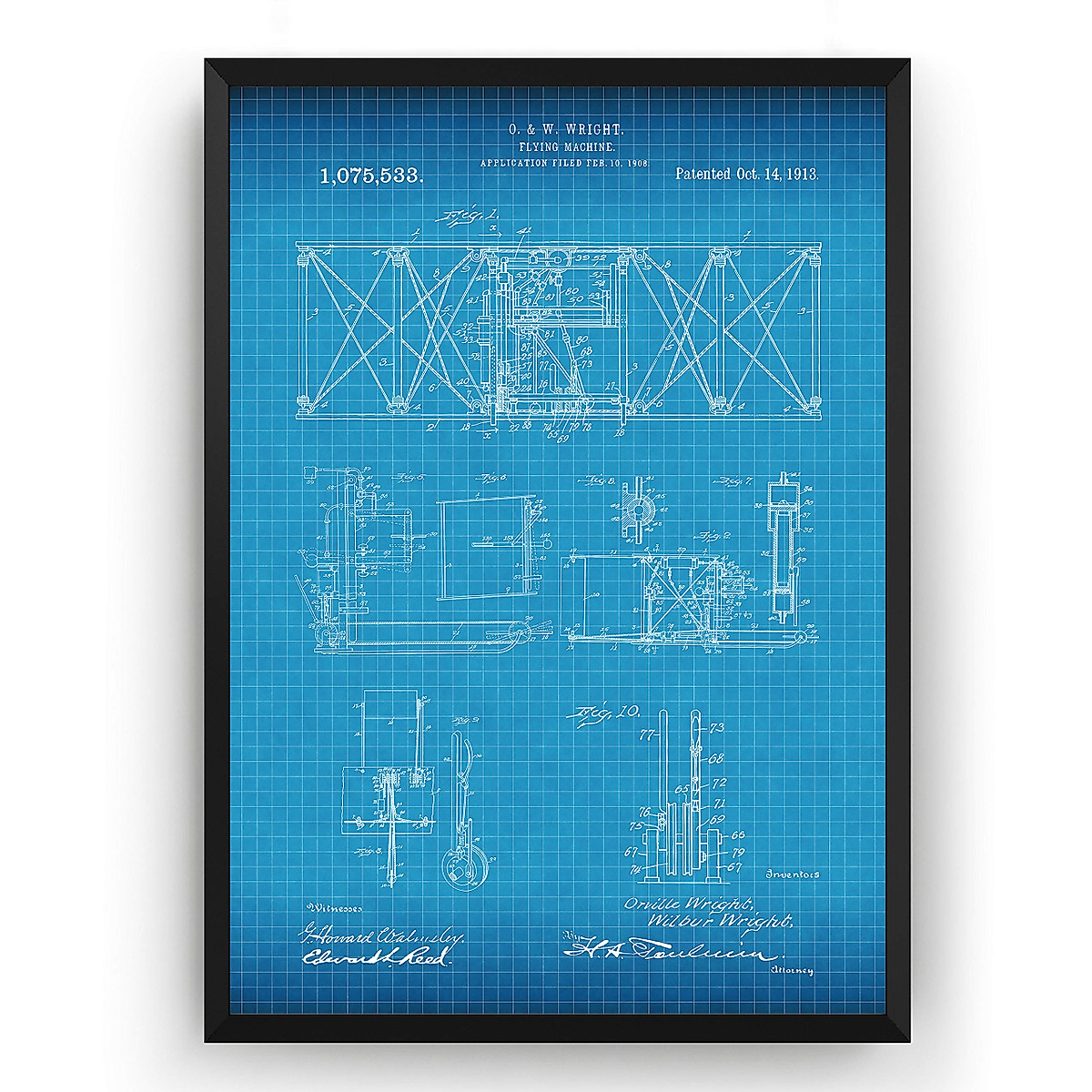Magic Posters Wright Brothers Patent Prints - Flying Machine 1913 - Vintage Art Posters Pilot Gifts For Men Women Aviation Blueprint - Frame Not Included