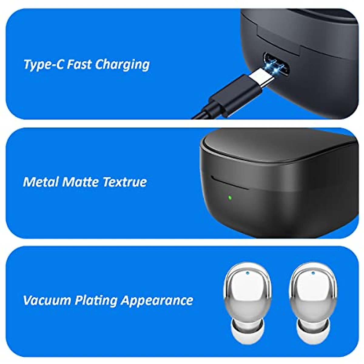 Awker A30 True Wireless Earbuds in Ear Bluetooth Earphones Headphones, Touch Control with Charging Case, Built in Mic, Waterproof, TWS HiFi Stereo for Sport (White)