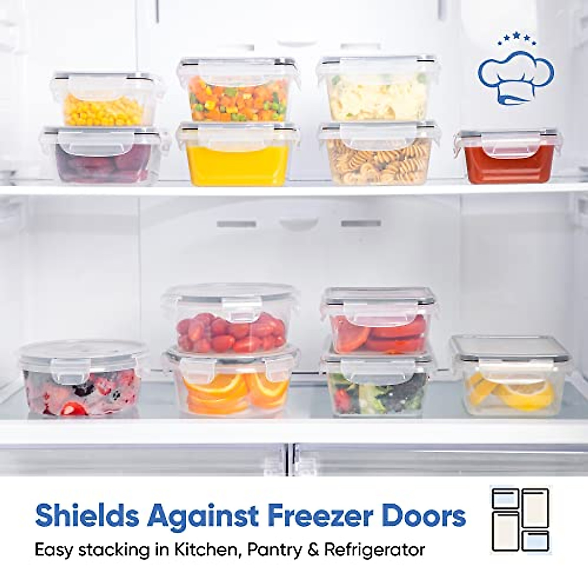 32 Piece Food Storage Containers Set with Easy Snap Lids (16 Lids + 16 Containers) - Airtight Plastic Food Containers for Pantry & Kitchen Organization - For Meal Prep, Home Essentials & Leftovers