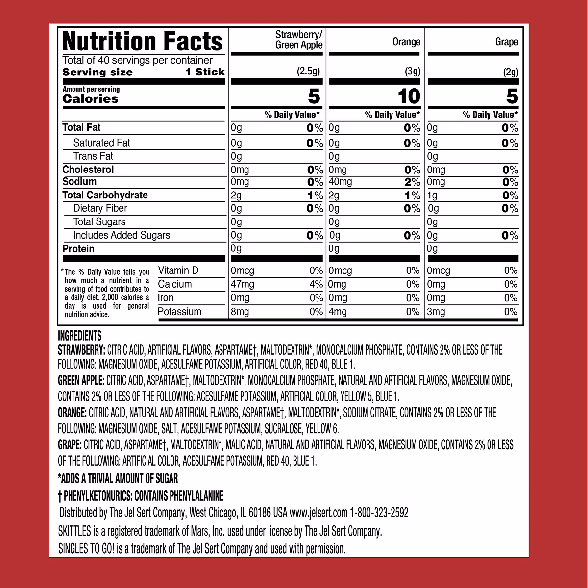 Skittles Singles to Go Drink Mix - PACK OF 3