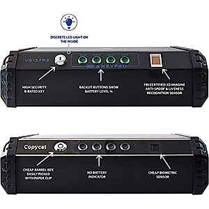 Viking Security Safe VS-37PZ Two Gun Safe with FBI Certified Fingerprint Safe Biometric Safe Sensor & Keypad 2 Handgun Capacity Pistol Safe