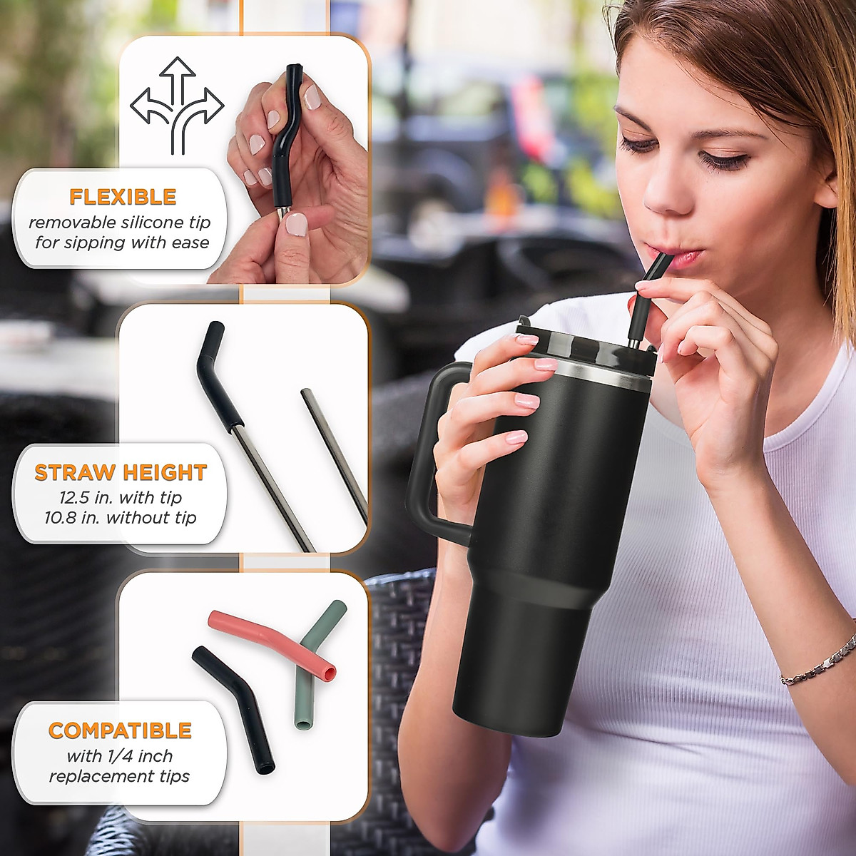 Christian Art Gifts Extra Large Stainless Steel Double Wall Vacuum Insulated Travel Tumbler for Men & Women: Be Strong Scripture, Silver Laser Engraved Lion, Lid, Straw, Wide Handle, Black, 40 oz.