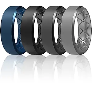 Egnaro Silicone Ring Men, Inner Arc Ergonomic Breathable Design, Mens Silicone Wedding Band 4 Rings / 1 Ring Rubber Wedding Bands, 9mm Wide-2.5mm Thick