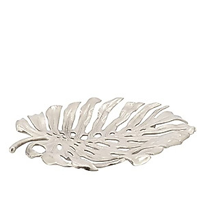 Torre & Tagus Lux Monstera Leaf Nickel Plated 19"L Wall Platter - Silver