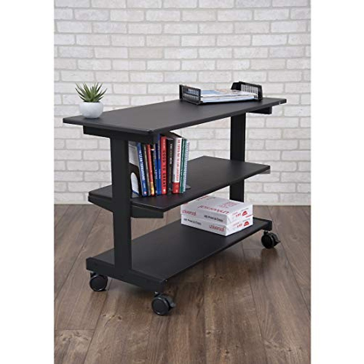 Stand Up Desk Store 3-Shelf Rolling Desk Return Side Desk Organizer and Bookcase on Wheels