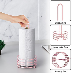 Buruis Standing Paper Towel Holder, 13 X 6 Inch Modern Decorative Countertop Rolls Holder for Kitchen, Toilet, Pantry and Bathroom (Pink)