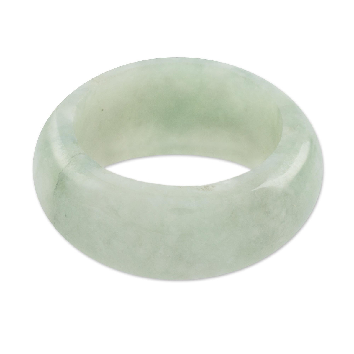 NOVICA Artisan Handmade Jade Band Ring Artisan Crafted 10 mm Wide of Guatemalan Green Limpet Shell Gemstone [band Width 10 mm W] ' Pale Green Halo' 10 mm