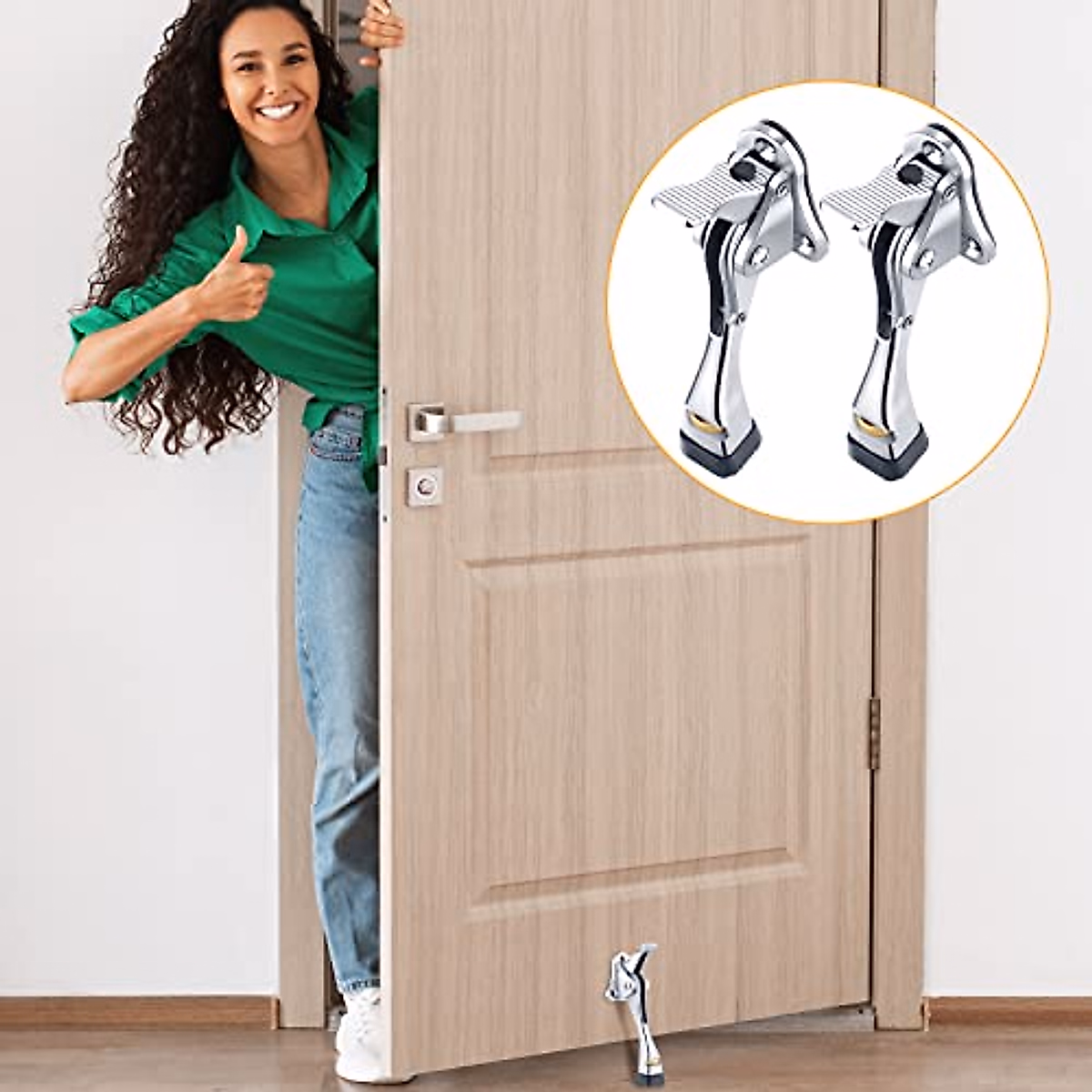 6 Pack Heavy Duty Door Stop 4 Inch Kickdown Metal Door Stopper Door Stoppers Wall Protector with Rubber Tip Easy to Install Adjustable Door Holder for Bottom of Door, Door Stops Replacements