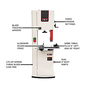 JET JWBS-15, 15-Inch Woodworking Bandsaw, 1-3/4HP, 1Ph 115/230V (714600)