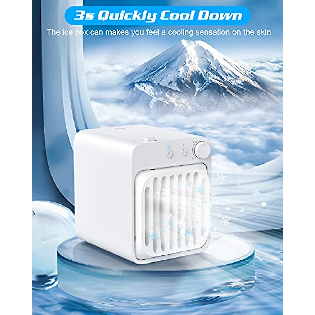 Portable air conditioner, 3in1 Rechargeable Evaporative Air Cooler with 2 Freezing Boxes,LED Light, Desktop Cooling Fan for Office, Bedroom, Outdoor,Kitchen