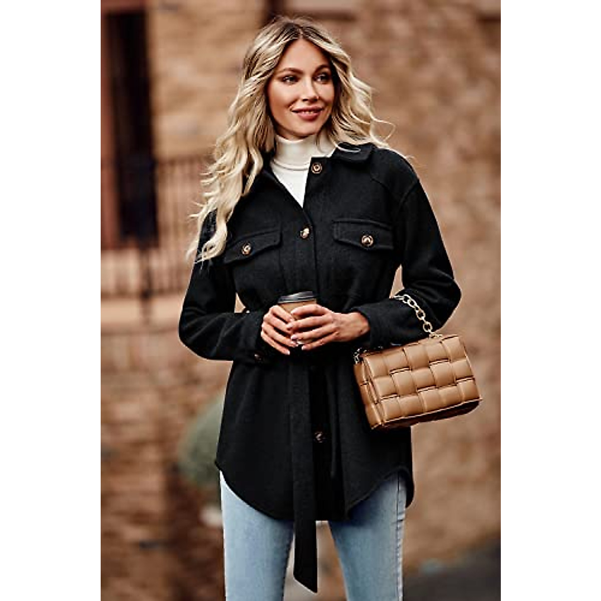 PRETTYGARDEN Women's Fall Fashion Winter Trench Coats Lapel Button Down Peacoat Belted Outerwear Casual Jackets (Black,X-Large)