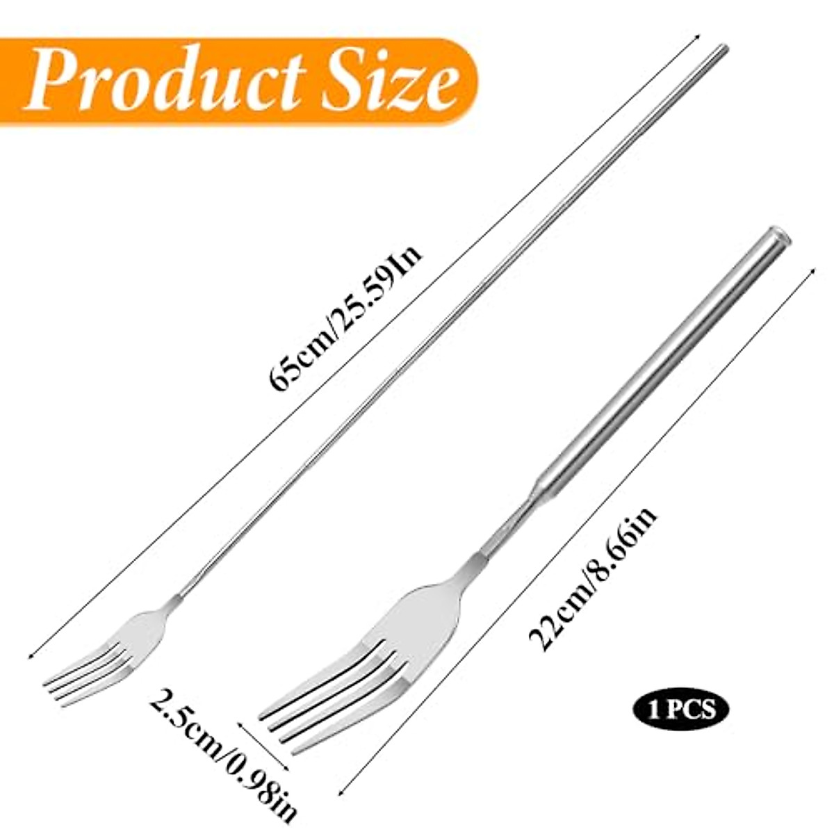 Giantree Telescopic Fork, 65cm Long Extendable Fork Stainless Steel Retractable Fork Extendable Dinner Fruit Dessert Fork 8.7~25.6inch