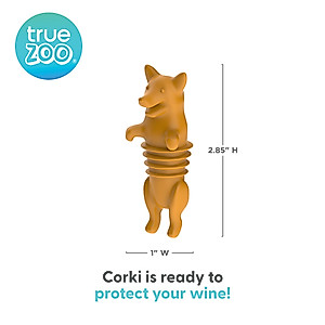 TrueZoo Corki Bottle Stopper, Corgi Animal Cork, Novelty Wine Stopper, Silicone, Set of 1, Orange