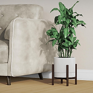 Carrward Ceramic Planter Pots Indoor with Drainage Hole & Saucer,Including Stand,7.3 Inch Mid-Century Modern Cylinder Plant Pot for Snake Flower Leaf