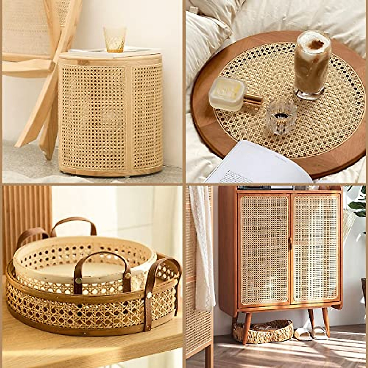 18" Width Cane Webbing, Natural Rattan Webbing for Caning Projects, Woven Open Mesh Cane for Furniture, Chair, Cabinet, Ceiling