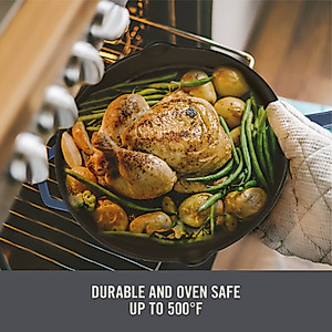 Zakarian By Dash 4.5QT Nonstick Cast Iron Deep Skillet with Cast Iron Lid for Family-Sized Meals, Frying, Roasting, Baking, One-Pot Meals and More - Blue