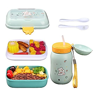 Generic Bento Box Lunch Set for Adults, Blue, Polypropylene, 2 Tiers, 3 Compartments, Spoon, Fork, Water Bottle