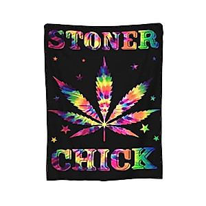 Stoner Chick 420 Weed Leaf Marijuana Pot Leaf Adult Kids Fleece Blanket Throw Blanket for Bedding Living Room Decor Sofa Blanket 80"X60"
