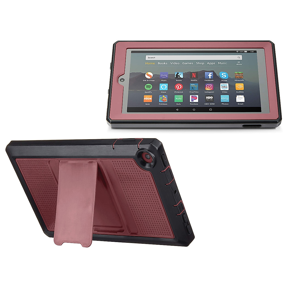 Nupro Heavy Duty Shock-Proof Standing Cover with Screen Protector For Fire 7 Tablet, Plum