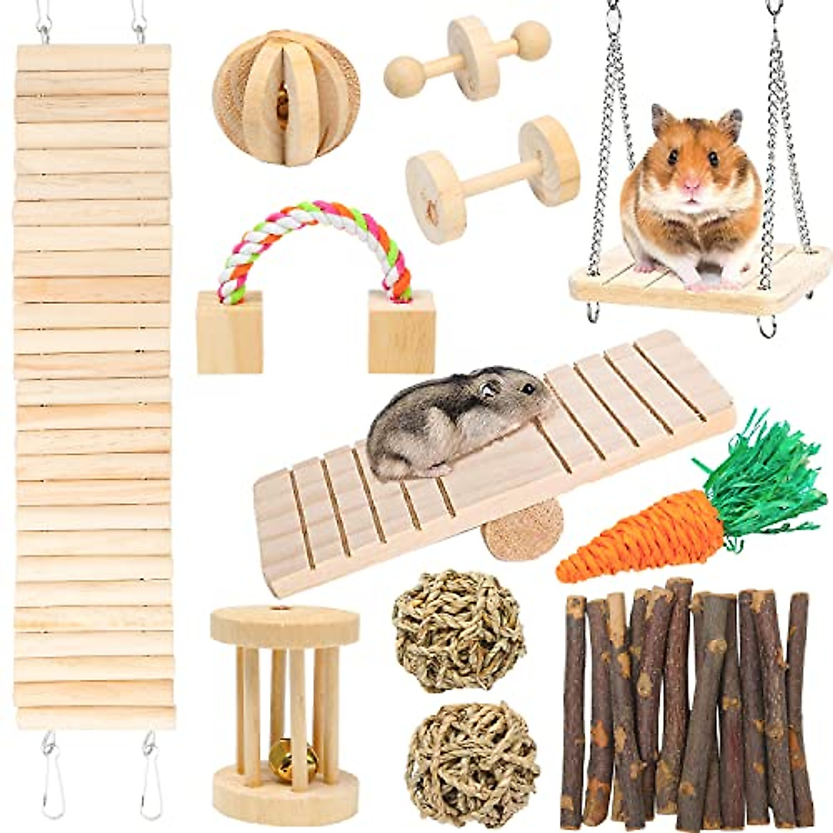 Elipark 12 Pack Wooden Hamster Toys Set,Guinea Pig Toys Natural Apple Wood Rabbit Rat Bunny Chinchillas Dwarf Hamsters Chew Toys Treats,Exercise Accessories for Small Animal Pet Chewing and Teeth Care
