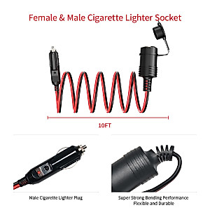 ELFCULB SAE to Car Cigarette Lighter 14AWG 12V Cigarette Lighter Male Plug to SAE Connector Extension Cable with SAE Polarity Reverse Adapter(10FT)
