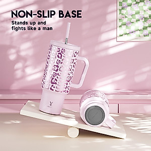 Meoky 40 oz Tumbler with Handle and Straw, Tumbler with Lid and Straw, Insulated Stainless Steel Travel Mug, 100% Leak-proof, Keeps Cold for 34 Hours or Hot for 10 Hours (Pink Leopard)