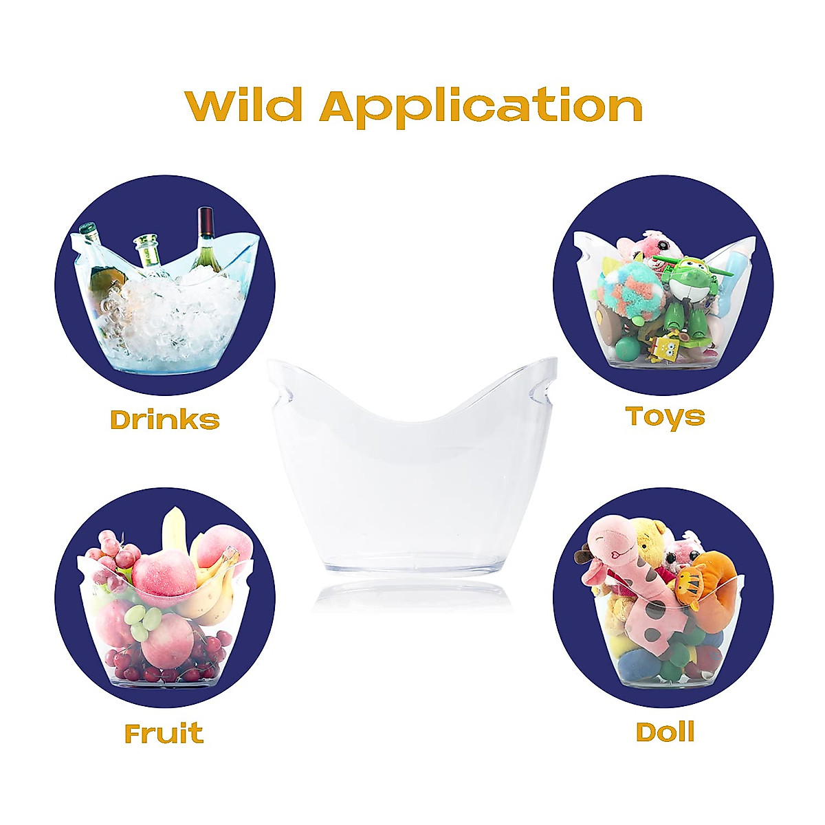 2 Pack 4L Large Capacity Beverage Tub Oval Storage Bucket,Ice Buckets for Parties Plastic Wine Bucket, Beer Bucket, Like an Ice Bucket JENIGH JEWEL， Transparent