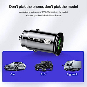 EONLINE 3.1A Charger PD Quick Car Charging Adapter USB C Car Charger Compatible with Samsung/Vivo/iPhone (Black),TE-339PD