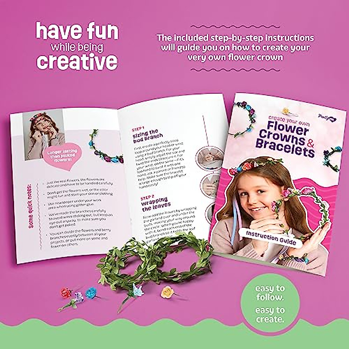 Flower Crowns & Bracelet Making Kit for Girls - Make Your Own Jewelry Kits for Kids - DIY Hair Accessories Set - Arts & Crafts Gift for Ages 6-12 Year Old Girl - Craft Maker Gifts Toys Age 6 7 8 9 10