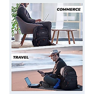 BAGSMART Travel Laptop Backpack Men Women, Extra Large Work 17.3 Inch Computer Backpack Airline Approved Carry On with Water-Repellent, Charging Hole, for Business Work College Hiking Weekender, Black