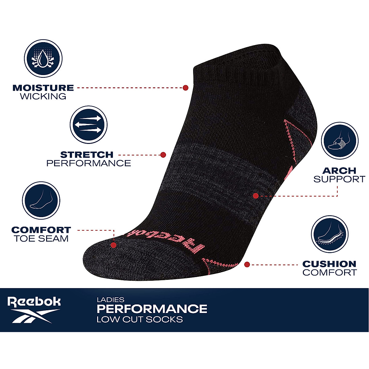 Reebok Women's Low Cut Socks - 12 Pack Performance Cushioned Comfort No Show Socks - Athletic Socks for Women (4-10), Size 4-10, BlackWhiteGrey