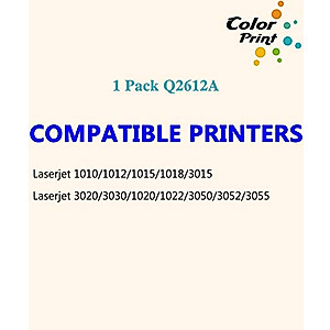 ColorPrint Compatible 12A Toner Cartridge Replacement for HP Q2612A 2612A Used for Laser Jet Pro 1010 1020 1022n 3052 MFP 3055 MFP M1120 MFP M1005 MFP 3380 MFP 3050 MFP M1319f Printer (1-Pack, Black)