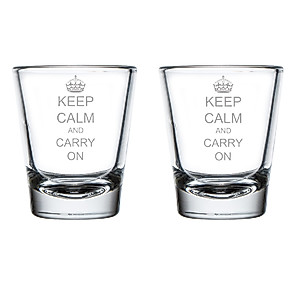 MIP Set of 2 Shot Glasses 1.75oz Shot Glass Keep Calm And Carry On Crown