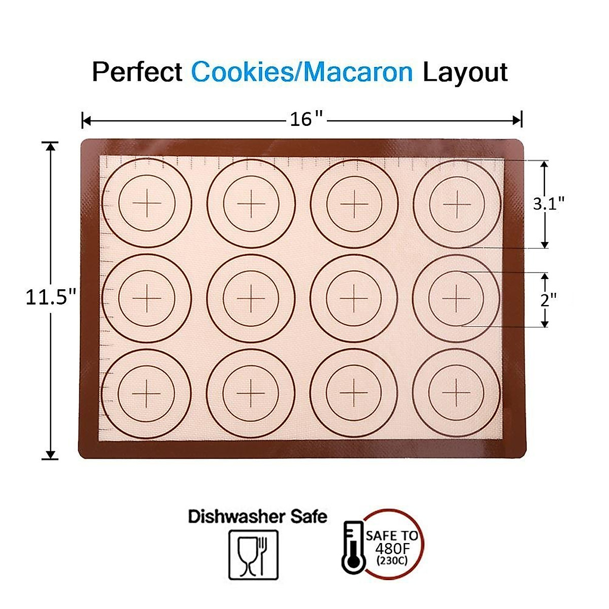 YORLFE Silicone Baking Mat Set, 3 Pack Non-Stick Silicon Liner for Bake Pans & Rolling with Measurements, Heat Resistant Cookie Sheets for Macaroon/Pastry, 16" x 11.5", Brown)