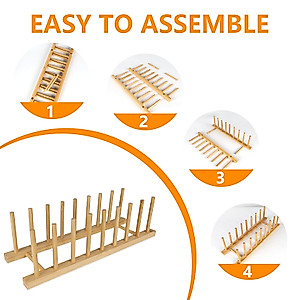 SAMEBUTECO Bamboo Wooden Dish Racks Plate Stand Holder Kitchen Cabinet Organizer 8 Slots Dish, Pots, Lids, Bowls, Cups, and Cutting Boards and Books Vertical Drainer
