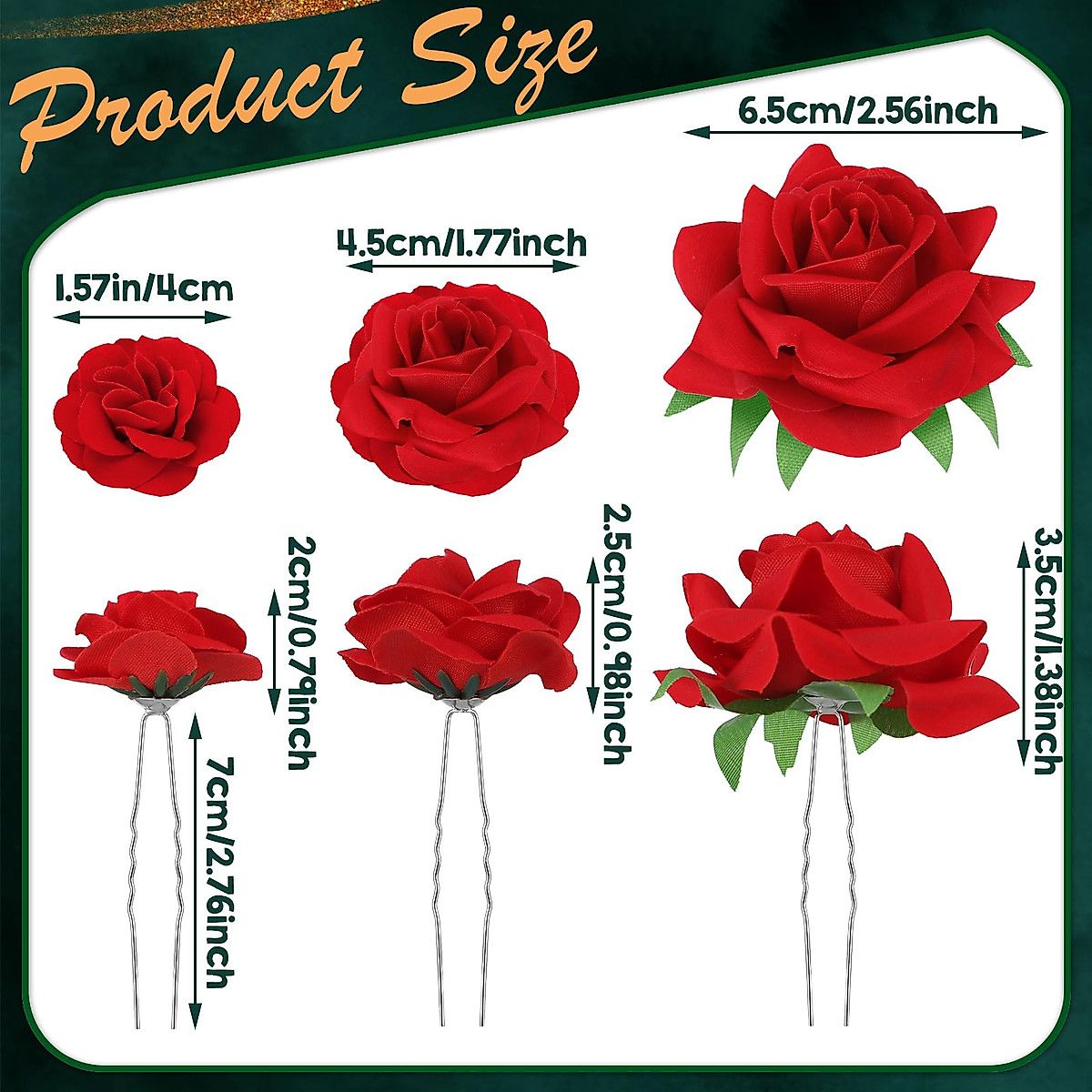 BBTO 12 Pcs Rose Hair Clip Mexican Hair Accessories for Flamenco Dancer Women Mexican Flowers Bridal Flower Hair Pins Hair Clips for Wedding Dance Birthday Bridesmaid(Large,Medium,Small,Red)