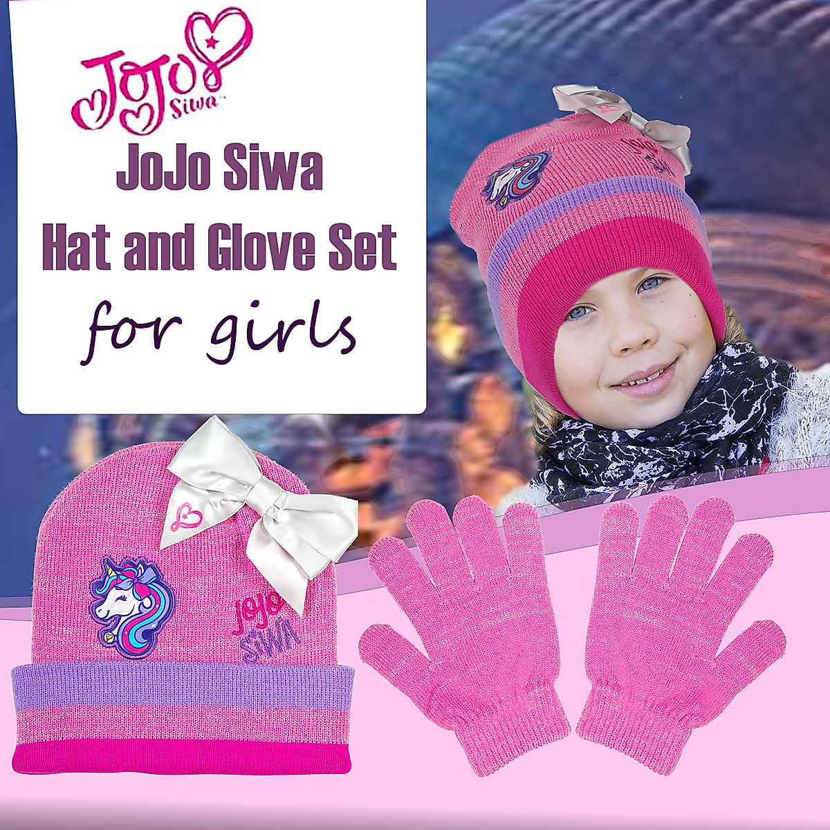 Nickelodeon JoJo Siwa Girls Hat and Glove Winter Set [4014]