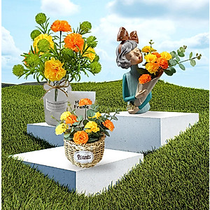 DH EYB Carnation Artificial Flowers Bulk, 50PCS Silk Carnation Fake Flower Heads with Stem for Home Wedding Decorations DIY Wreath Garland Crafts Wedding Party (Yellow and Orange)